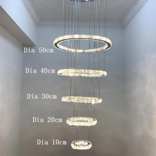Luxury Large 5 Rings Led Round Crystal Chandelier light Spiral Pendant ...