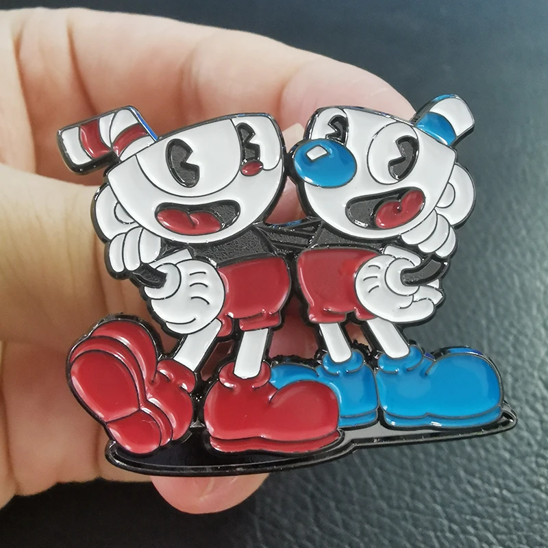 Adorable Cuphead & Mugman Brooch adventure Brothers Enamel Pin mutul deuteragonist Badge Comic ...