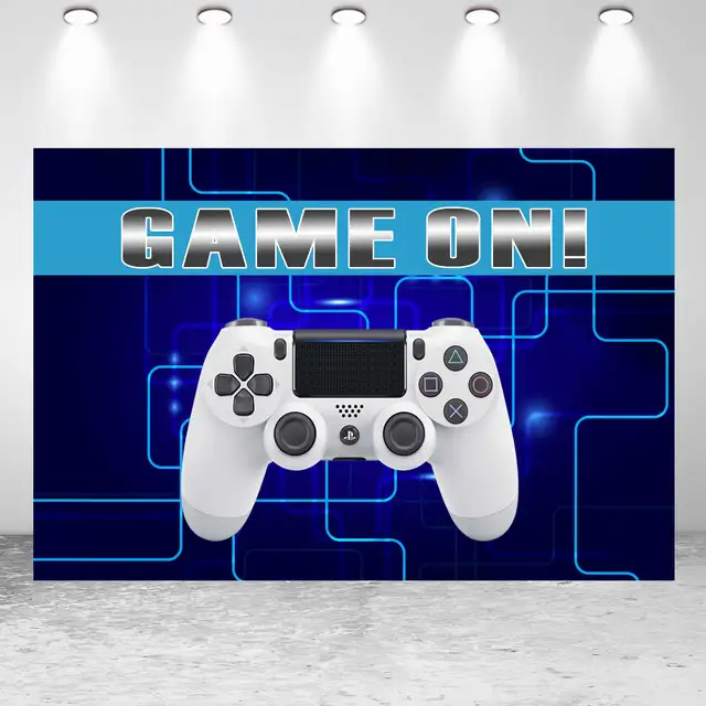 Blue Video Game Birthday Backdrop For Boy Level Up Banner Kids Party ...