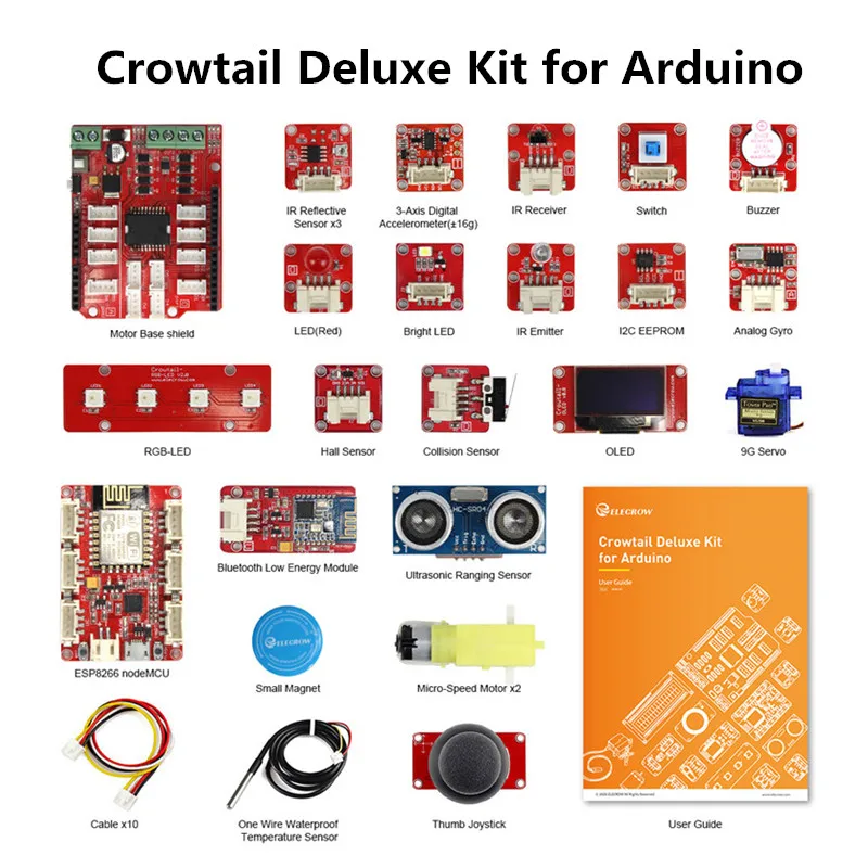 Elecrow Updated Crowtail Deluxe Kit for Arduino DIY Programable Education Learning Kit With 20 ...