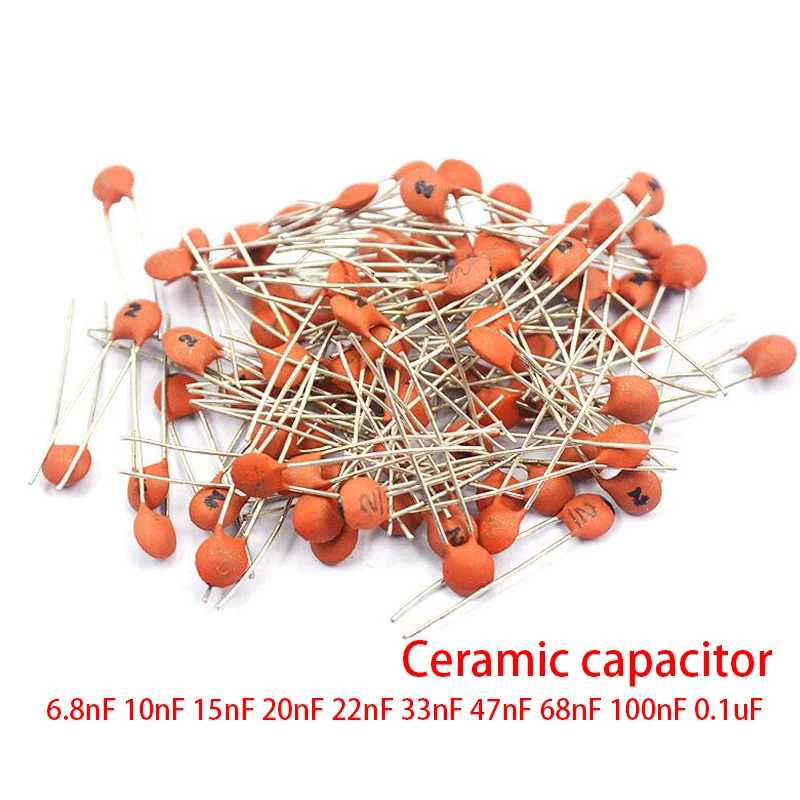 100pcs Cerâmica capacitor 50V 6.8nF 10nF 15nF 20nF 22nF 33nF 47nF 68nF ...