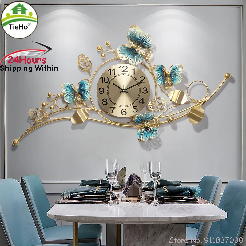 TieHo Fashion Creative Digital Wall Clock Living Room Luxury Metal Art ...