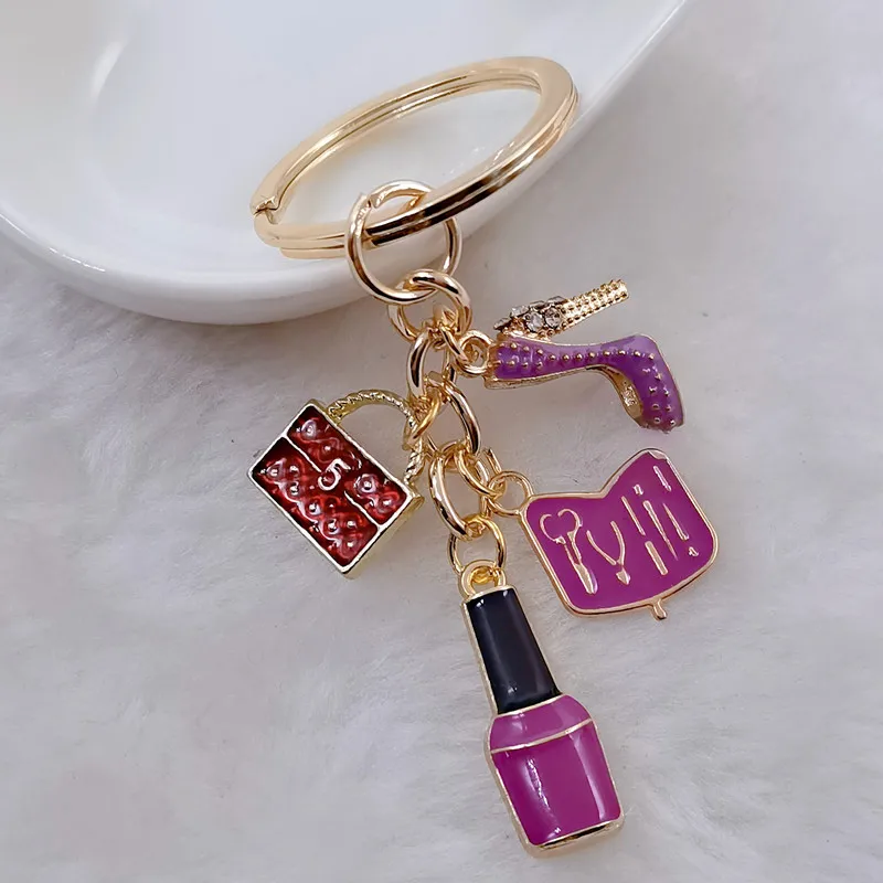 Fashion manicure keychain nail polish high heels keychain lips casual ...