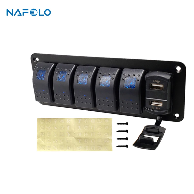 Marine-Boat-Rocker-Switch-Panel-Circuit-Breaker-Dual-USB-Slots-light ...