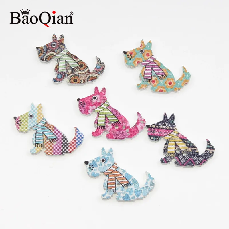 50Pcs Mixed 2 Holes Dog Wood Sewing Buttons For Kids Clothes ...