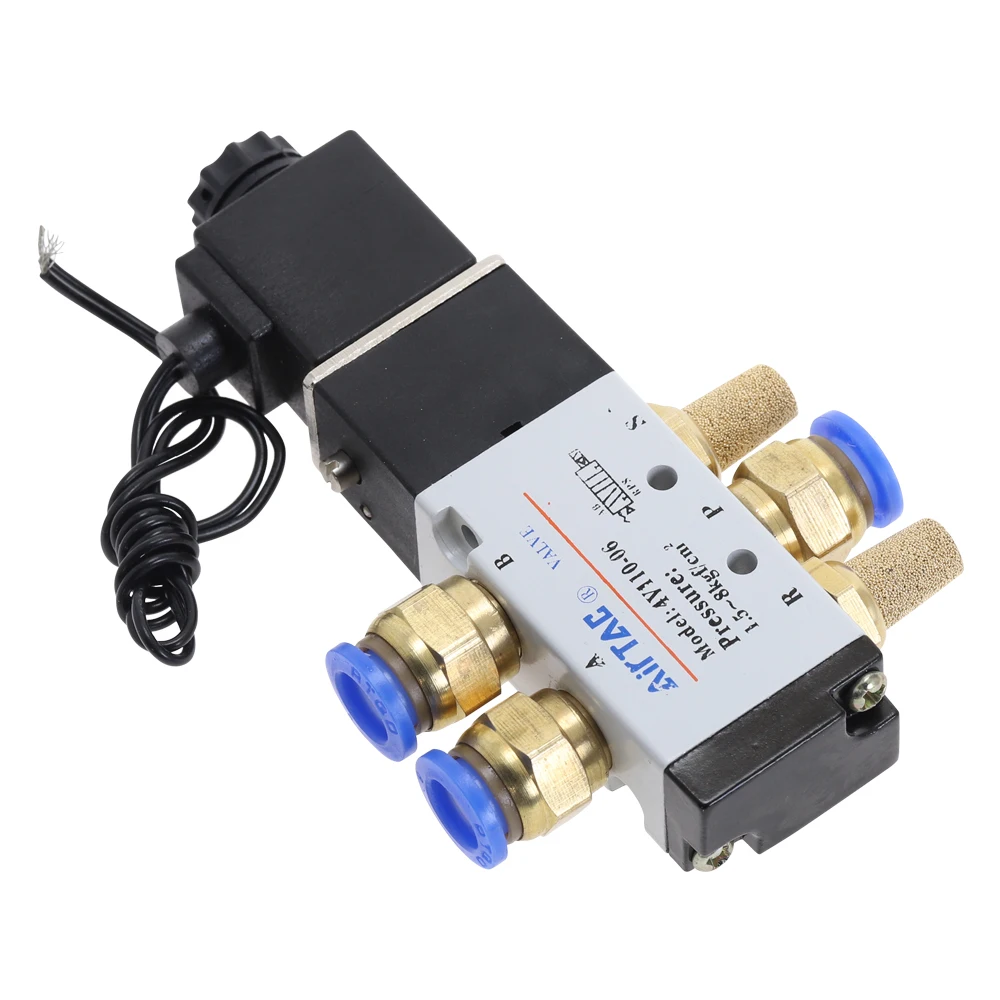 4V110 06 5 Way 2 Position 1/8" Pneumatic Solenoid Valve with wire DC12V DC24 AC110 AC220V with ...