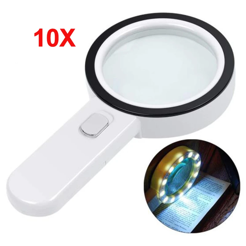 10x Magnifying Glass With 12 Leds Light, Handheld Magnifier With Large ...