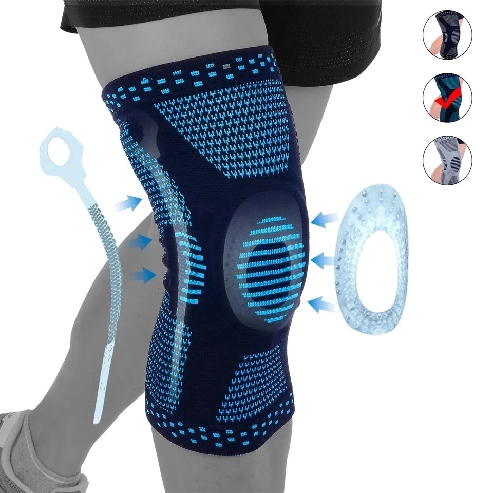 Knee Brace Compression Sleeve,Elastic Knee Wraps with Silicone Gel ...