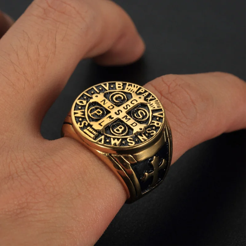Christianity Jesus Exorcism Cross Ring Black/Gold/Silver Color ...