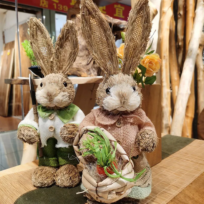 Creative Straw Bunny Easter Ornament Cute Rabbit Home Garden Festival ...
