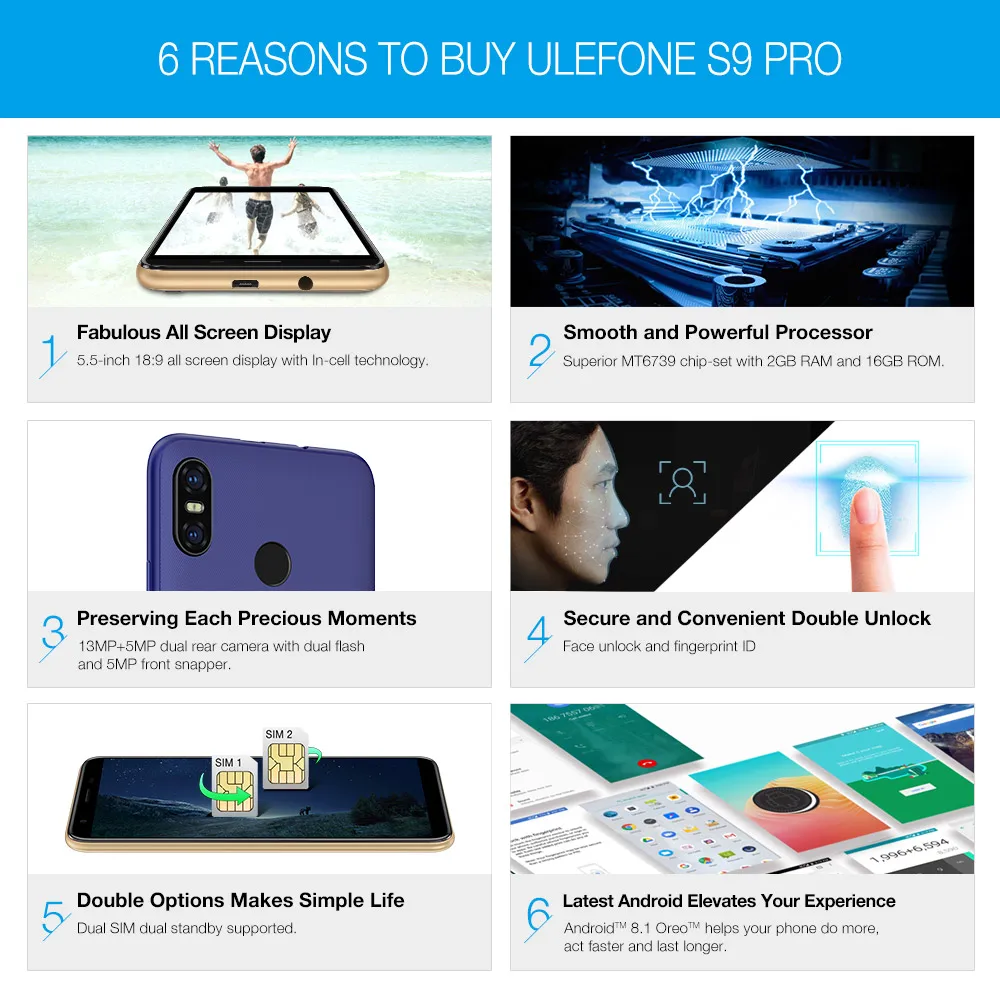 Ulefone S9 Pro 5," 18:9 мобильный телефон MTK6739 четырехъядерный 2 ГБ+ 16 Гб Двойная Задняя ...