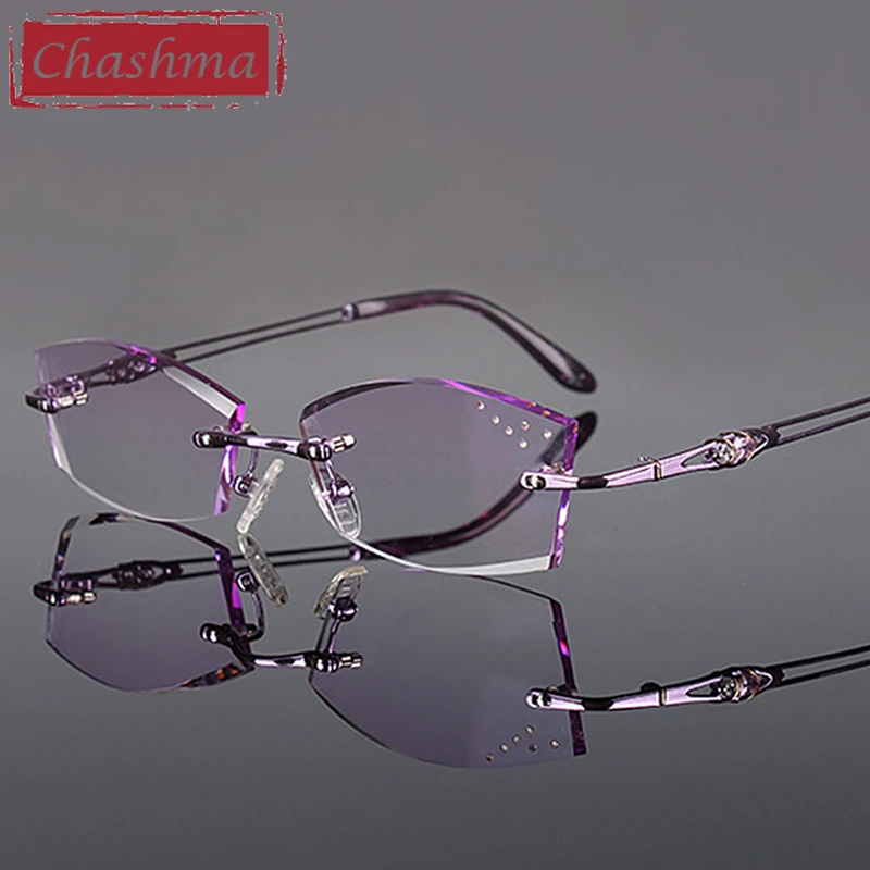 Chashma Brand Titanium Fashion Lady Eye Glasses Diamonds Rimless ...