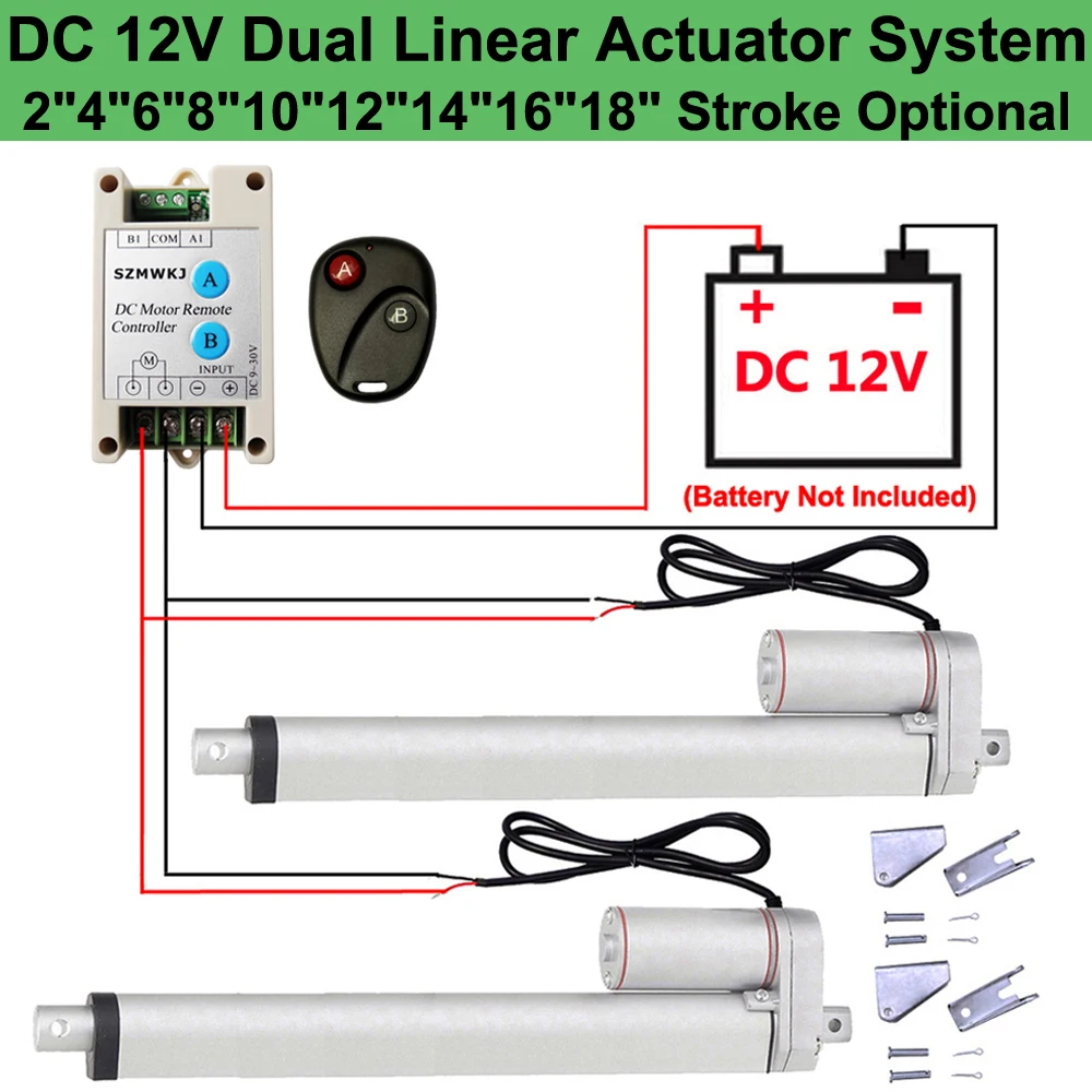 Sistema de actuador lineal Dual, 1000N DC 12V, carrera de 8 " 18", 14 mm/s, Motor de actuador ...