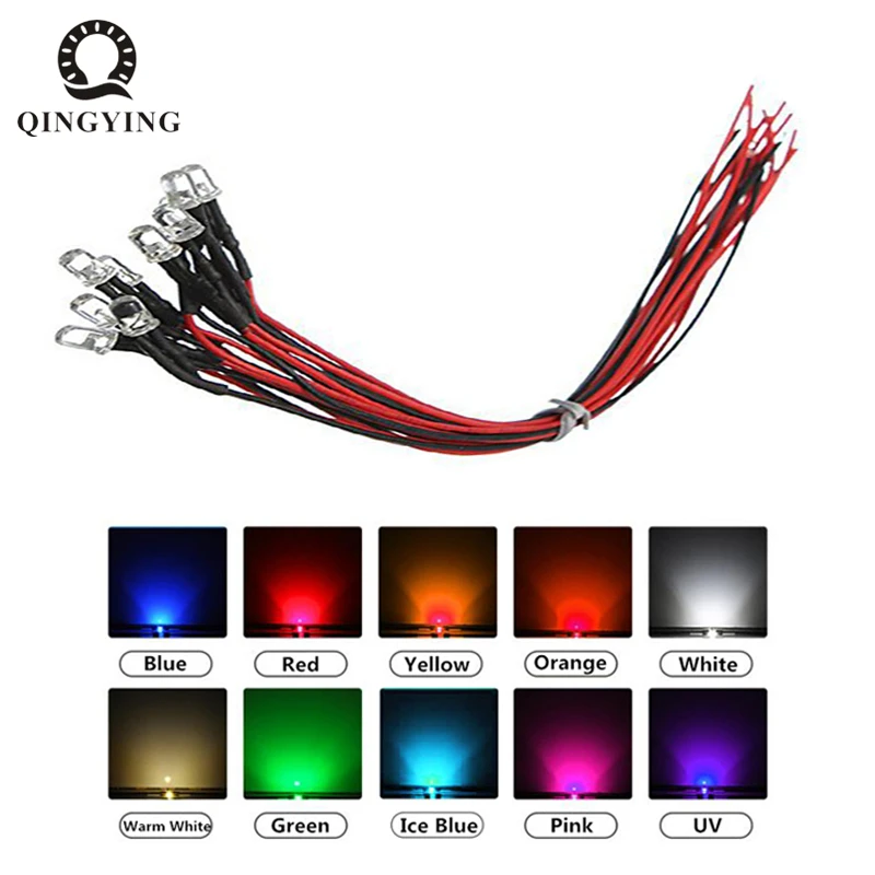 20pcs 3mm/5mm 3v 5v 12v 24v Led Red/green/blue/yellow/uv/orange/pink ...