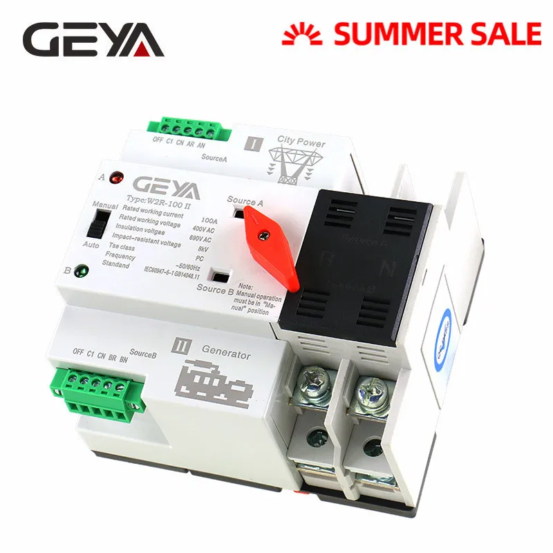 GEYA 2Pole ATS Automatic Transfer Switch 63A 100A 50/60Hz PC Grade Dual ...