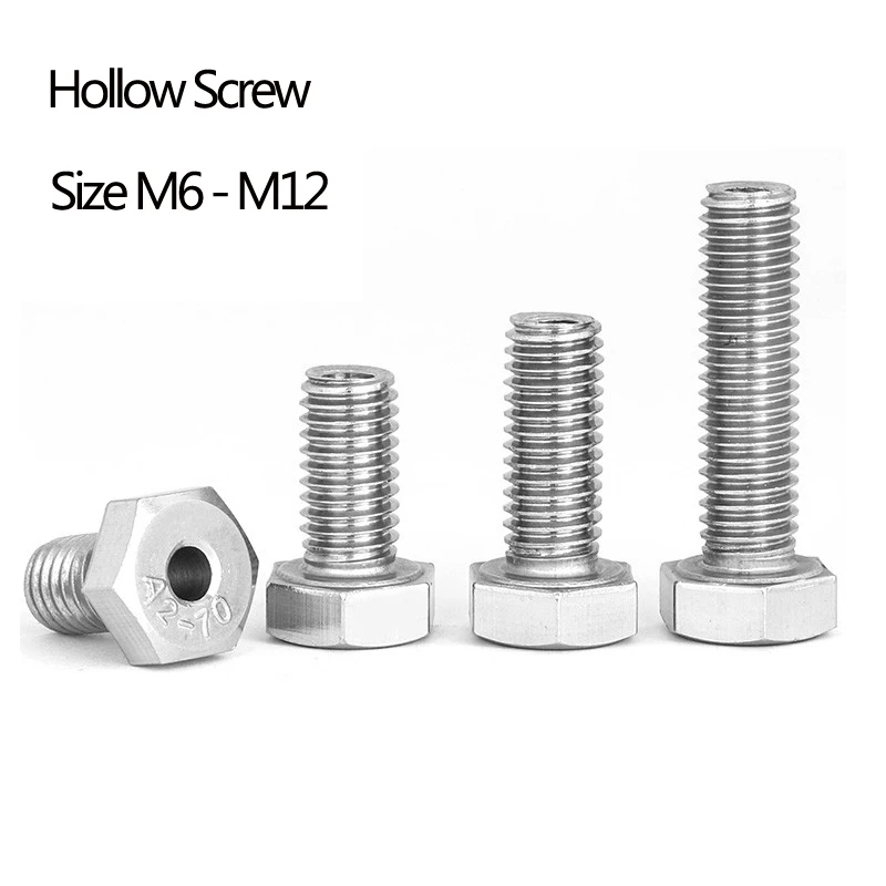 사이즈 M6 M8 M10 M12 304 스테인리스강 외부 육각 중공 나사, 나사 관통 구멍 볼트, 중간 천공 너트 포함