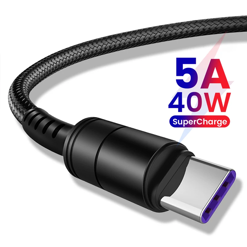 Cable USB tipo C 5A para Huawei Mate 40, 30, 20, P40, P30, P20 Pro Lite, 40W, Cable de datos ...