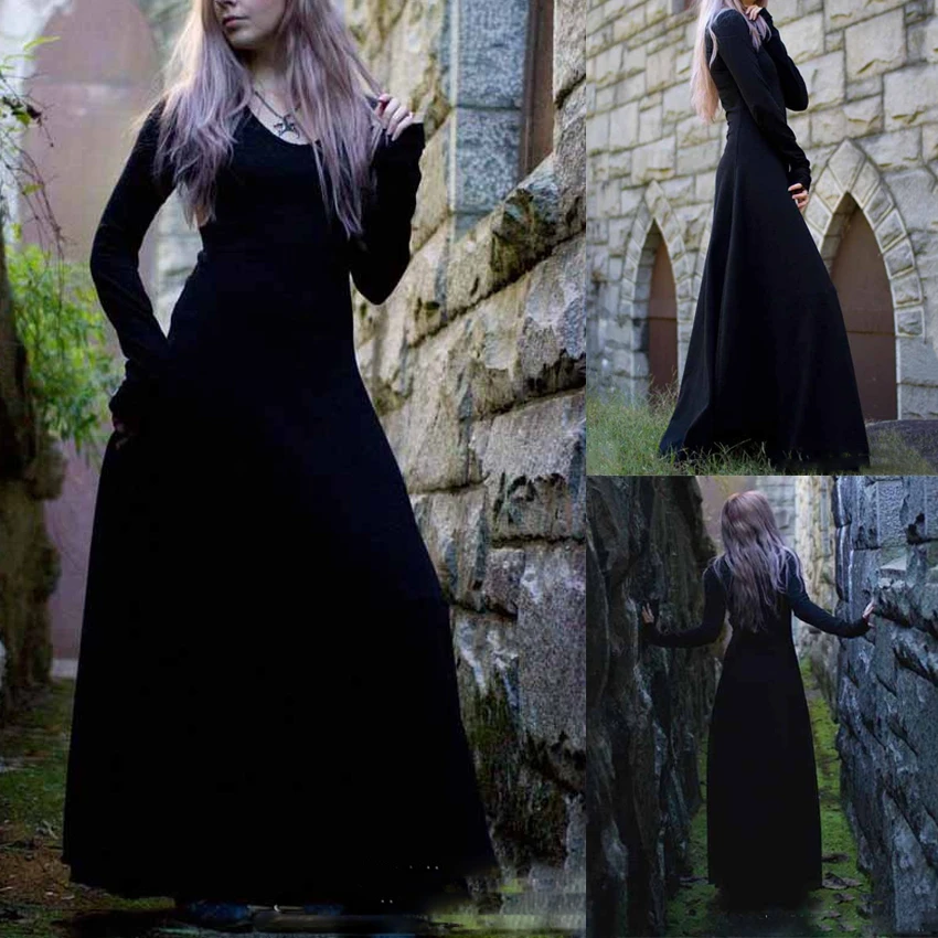 Victorian Gothic Dress Witch Cosplay Black Medieval Costume Long Slee ...