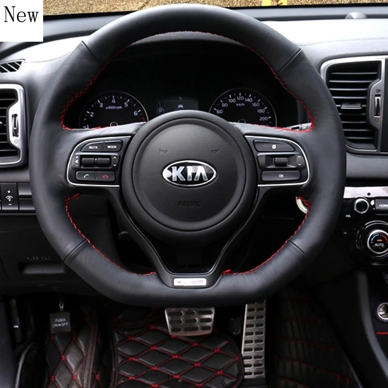 Diy Hand-stitched Leather Car Steering Wheel Cover Set For Kia Sorento ...