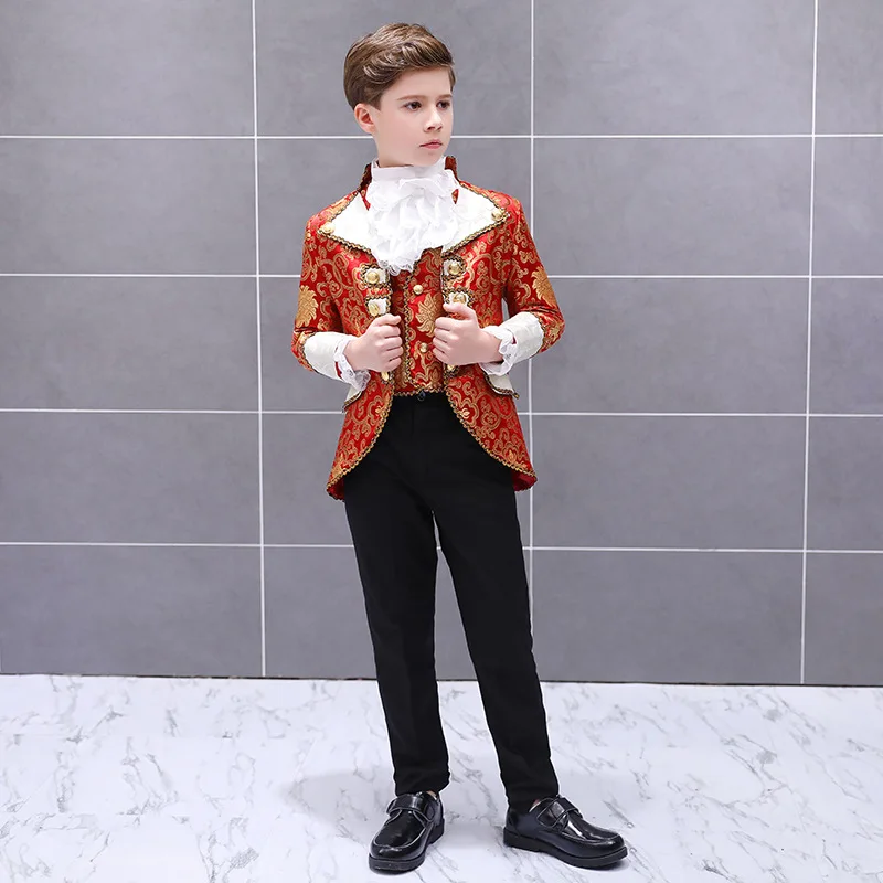 King Prince Renaissance Medieval Boy Cosplay Party Costume Coat+pants ...