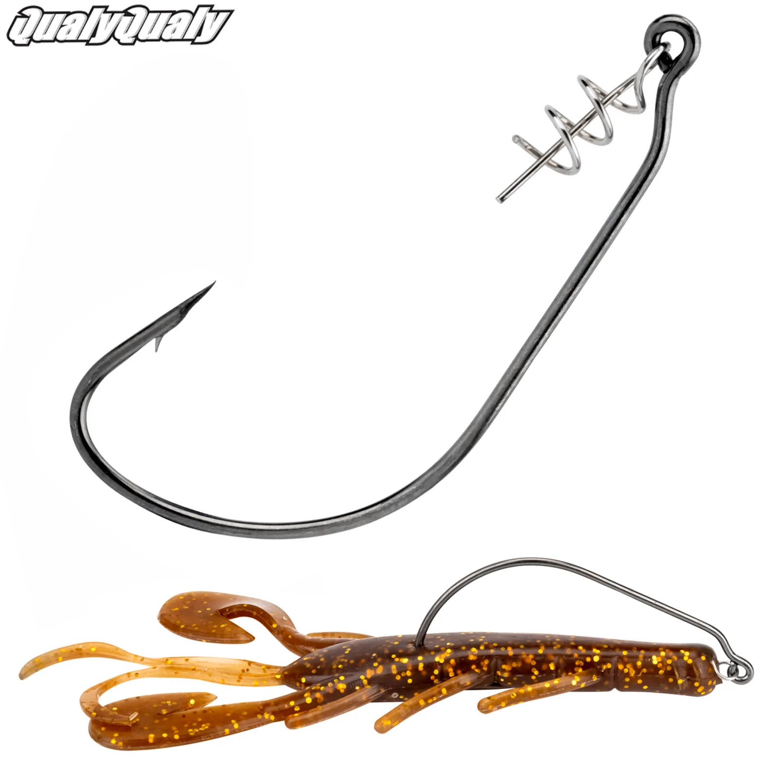 10pcs/lot Soft Worm Fishing Hook with Spring Twist Lock Barbed Carp ...