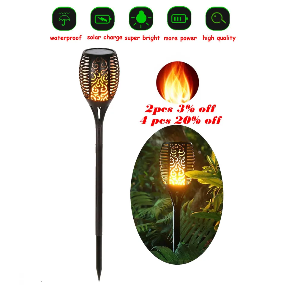 Solar 33LEDs Lawn Dancing flame Torch Lights radar Tiki LE landscape ...