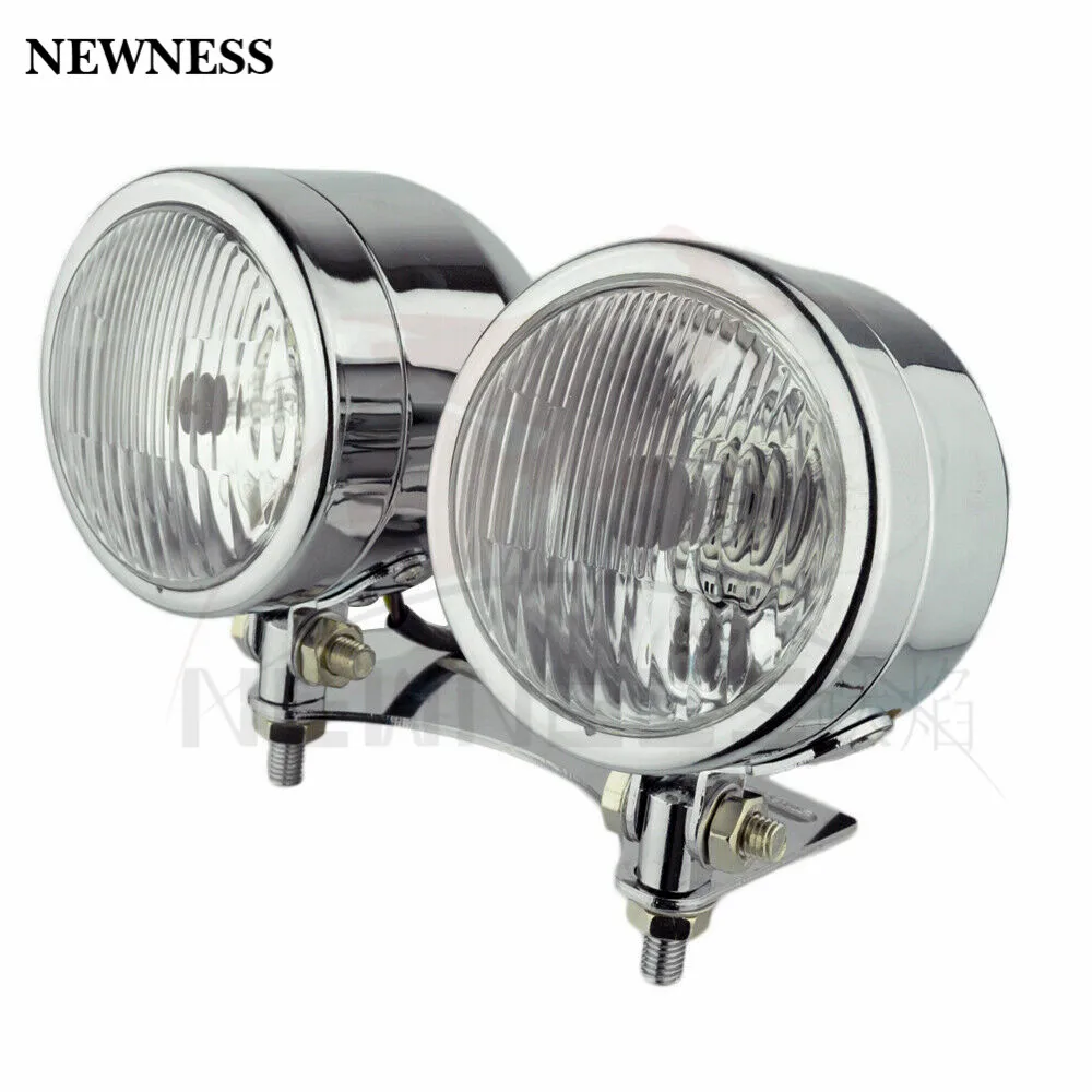 Motorcycle Custom Round Headlight Lamp Dual 4" Lens Bracket Base Bottom ...