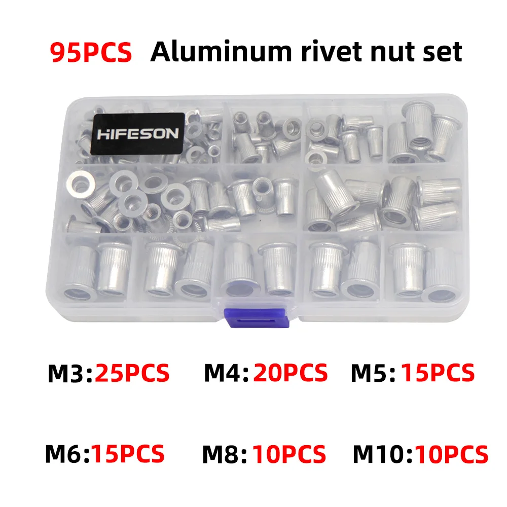 RIVEUTEUSE,300PCS--KIT'écrous à Riveter en aluminium, 95 pièces et 300 pièces, pour pistolet à ...