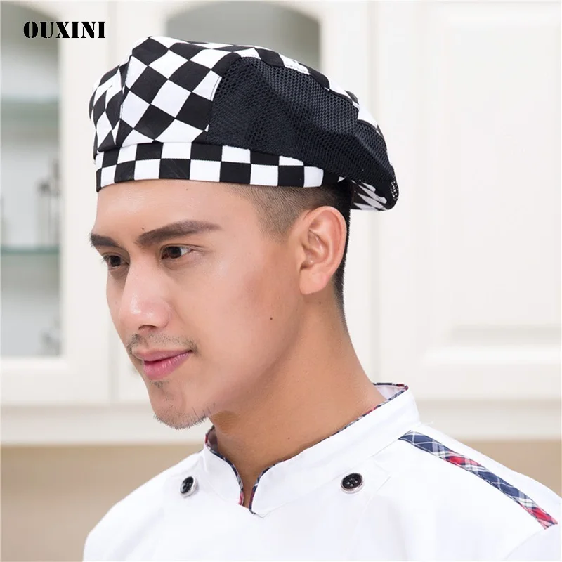 Men-Women-Mesh-Patchwork-Chef-Restaurant-Kitchen-Cooking-Work-Wear-Hats ...