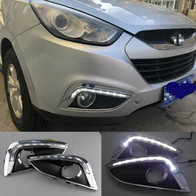 2PCS Car LED For Hyundai IX35 2010 2011 2012 2013 fog lamp cover DRL ...