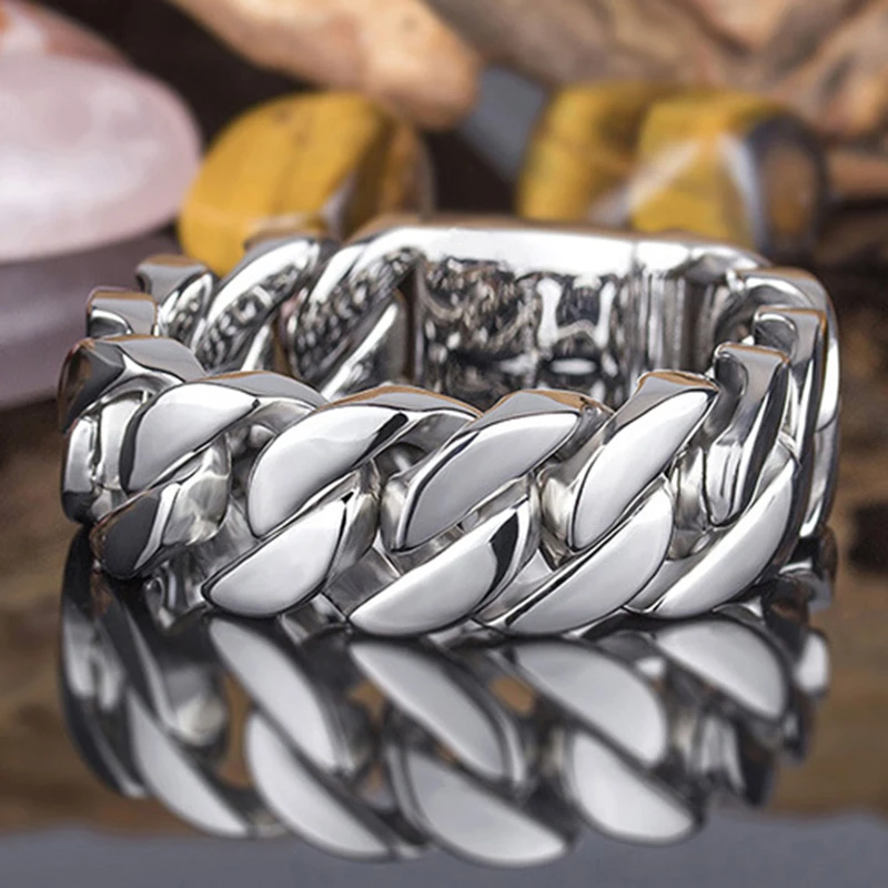 26mm Heavy Hiphop Punk 316L Stainless Steel Bracelet Curb Cuban Link Chain Men Boys Titanium ...