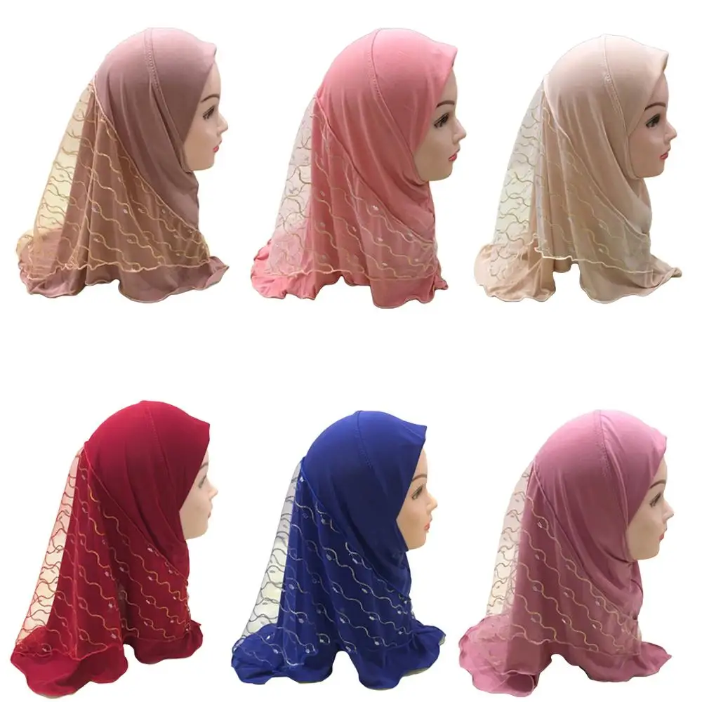 Muslim Girls Kids Hijab Scarf Islamic Mesh Headscarf Cover Head Wrap ...
