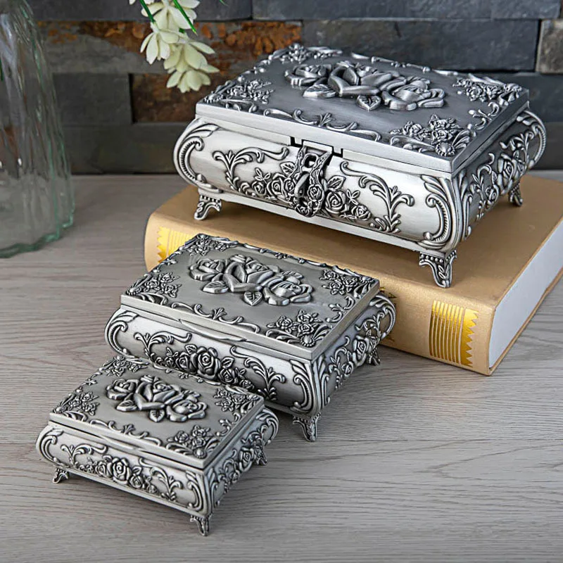European Alloy Metal Vintage M/l Size Jewellery Case Jewelry Box Metal ...