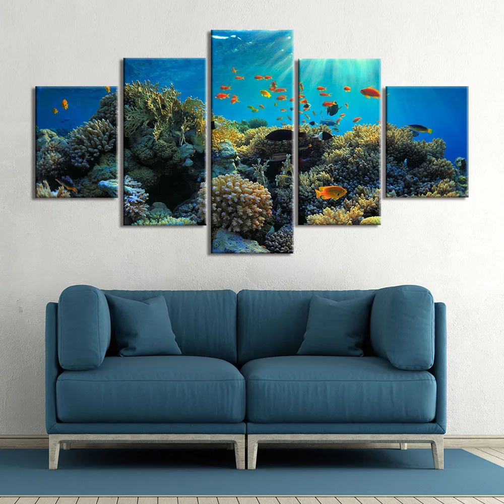 Wall-Art-Poster-Framework-5-Piece-coral-reef-Paintings-Seabed-Landscape ...