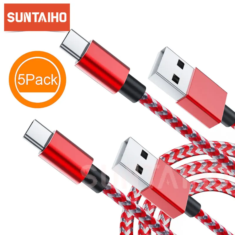 Suntaiho USB Type C Cable for Redmi note8 Samsung S10 5Pack Fast Charge ...
