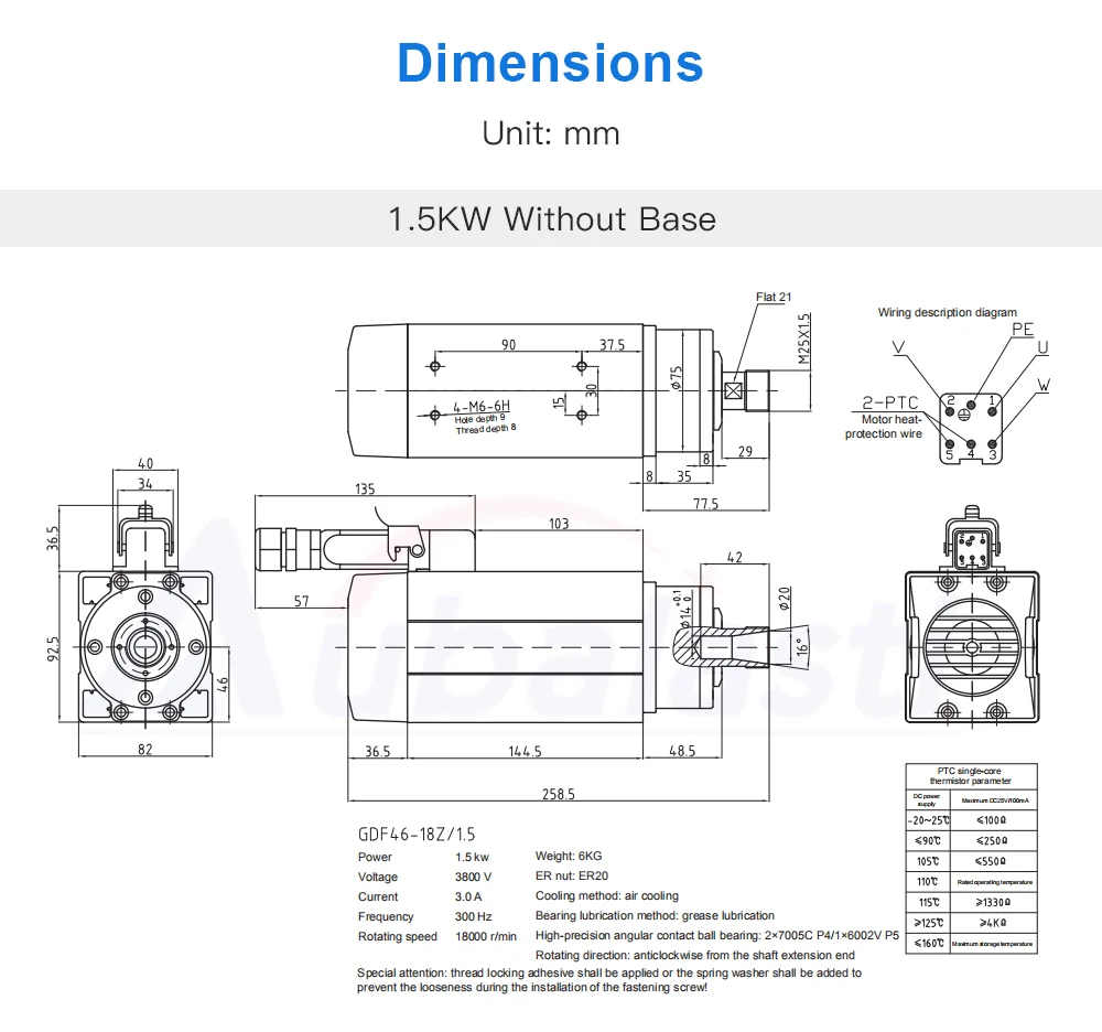 HQD CNC Spindle 1.5kw 2.2kw 3kw Air Cooled Spindle Motor 220V 380V ER ...