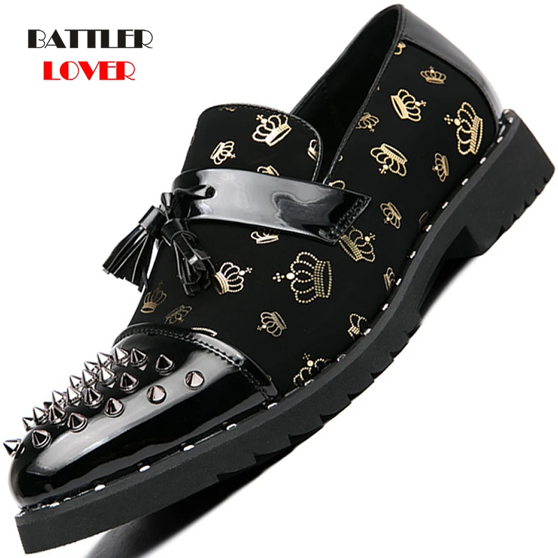 Spring Luxury Designer Business Loafers Men Punk Rivet Decoration Black ...