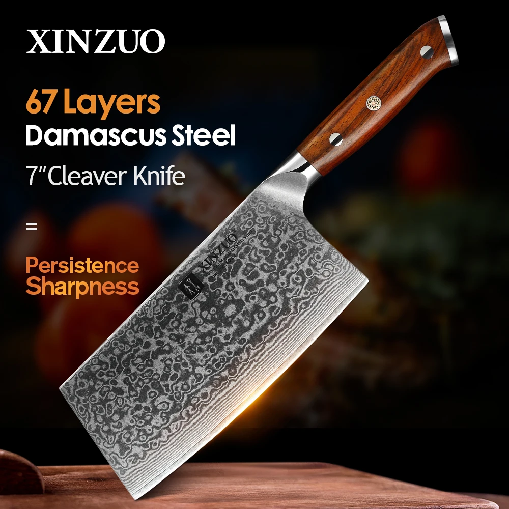 Xinzuo 6.5'' Inches Big Chopping Cleaver Meat Knife Damascus Steel ...