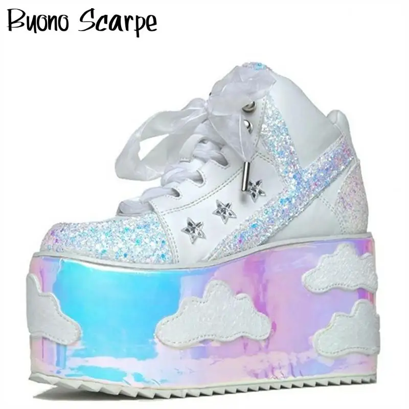 High Platform Cloud Sneakers Wedges Bling Bling Spice Girl Shoes Sky ...