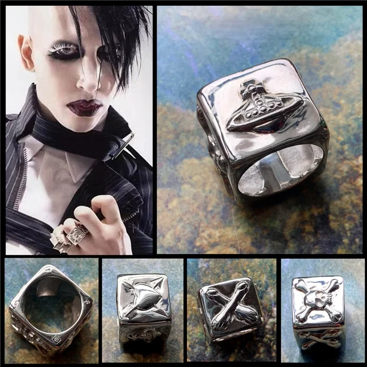 Super rare classic cube thick ring hip hop punk style black gun ring ...