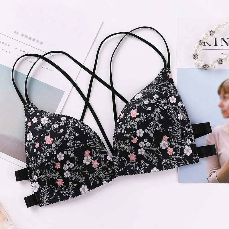 Women-Flower-Printed-Bras-Front-Buckle-Wireless-Bralette-Sexy-Lingerie ...
