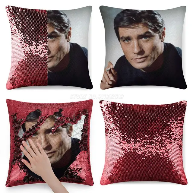 Alain Delon with Cigarette Sequin Pillowcase Throw Pillow Case 40cmX40cm Alain Delon Cigarette ...