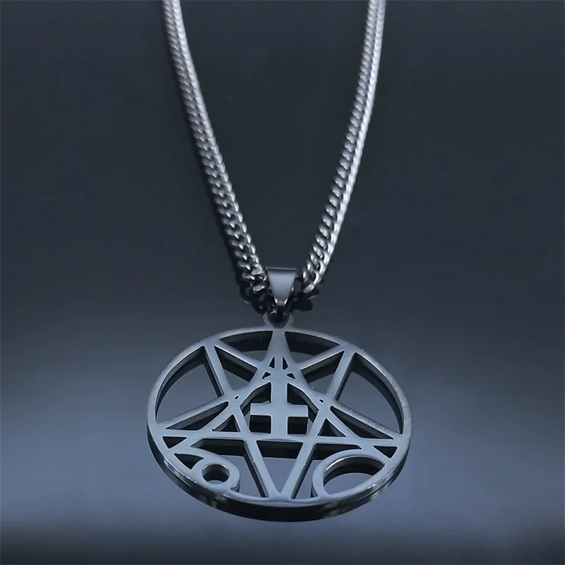 Stainless Steel Inverted Cross Occult Pentagram Black Satanic Gothic ...