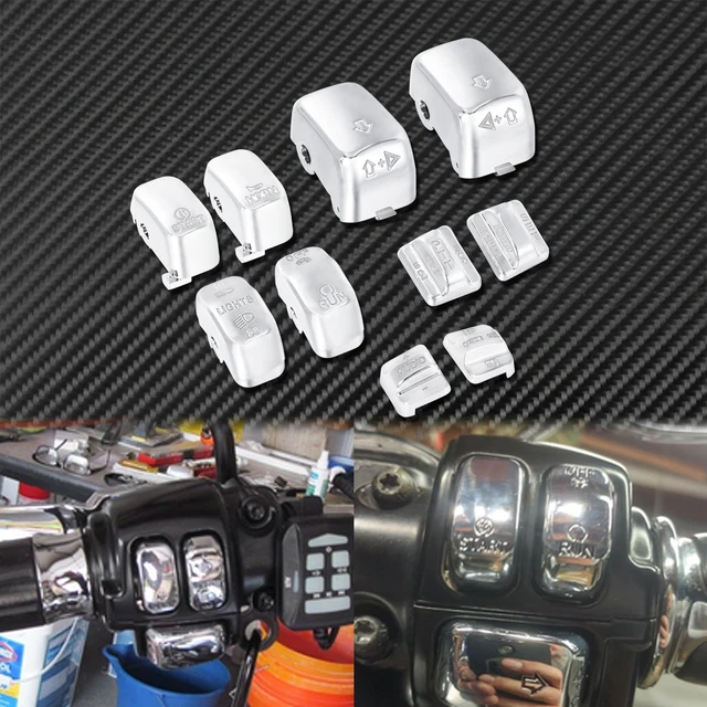 10 pcs Motorcycle Black Chrome Hand Control Switch Housing Buttons Caps ...