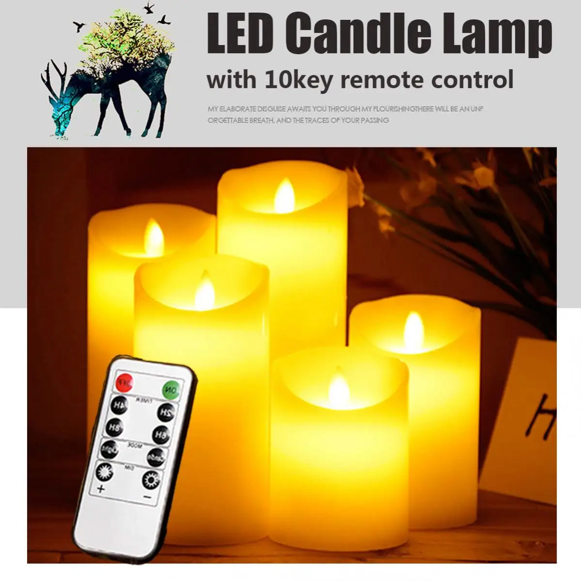 LED Remote Control Flameless Candle Lamp Simulated Flame Candle Light ...