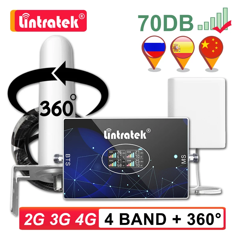 Lintratek amplificador de señal de cuatro bandas, repetidor celular GSM ...