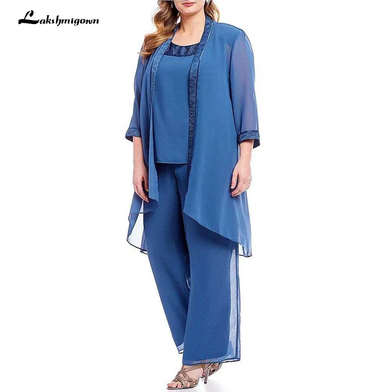 Elegant Chiffon Mother Of The Bride Pant Suits With Jackets Plus Size ...