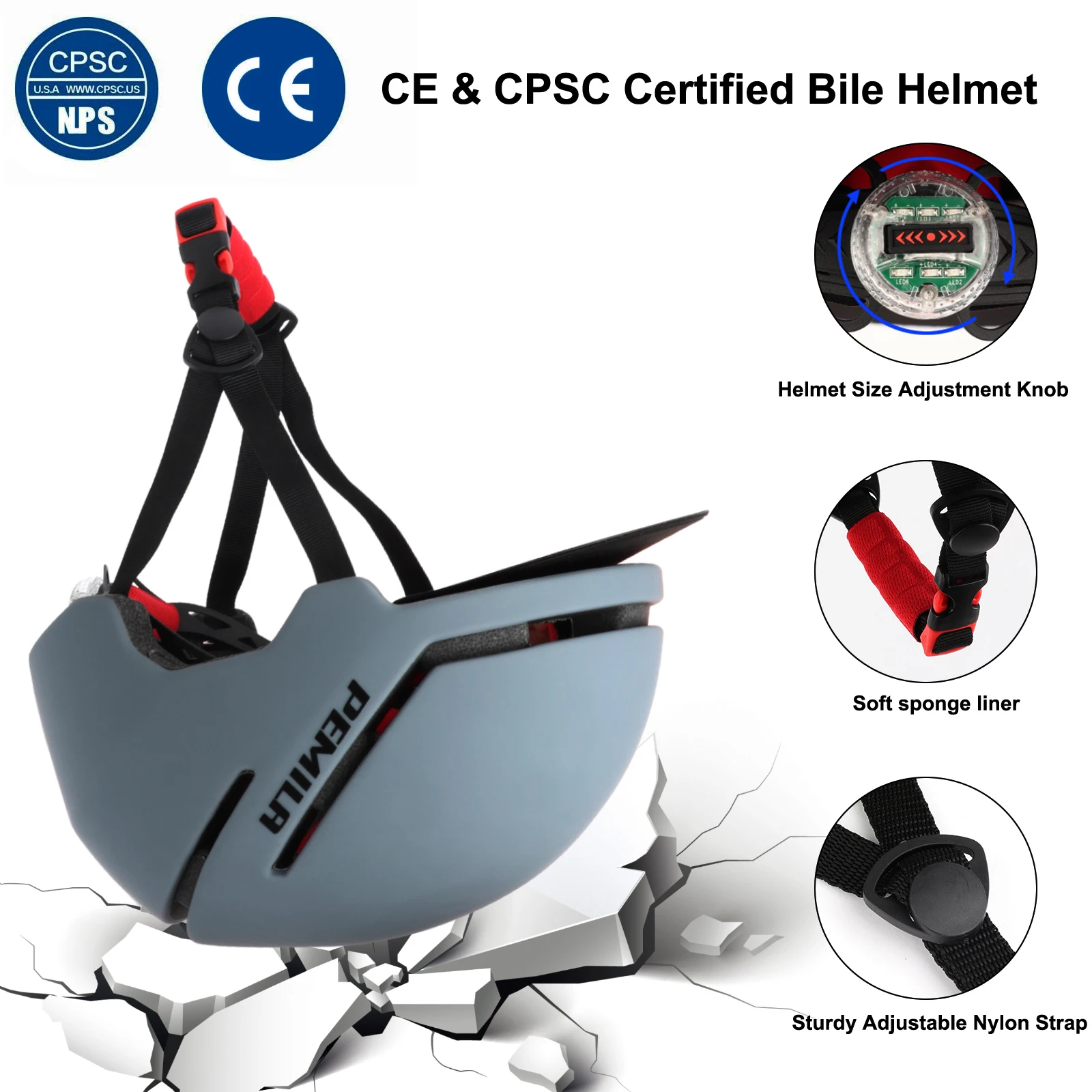 Casque de vélo PEMILA adulte avec feu arrière et visière amovible ...