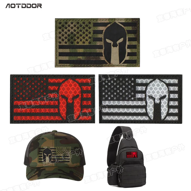 Pvc Ir Usa Flag Spartan Helmet Molon Labe Patch Reflective Infrared ...