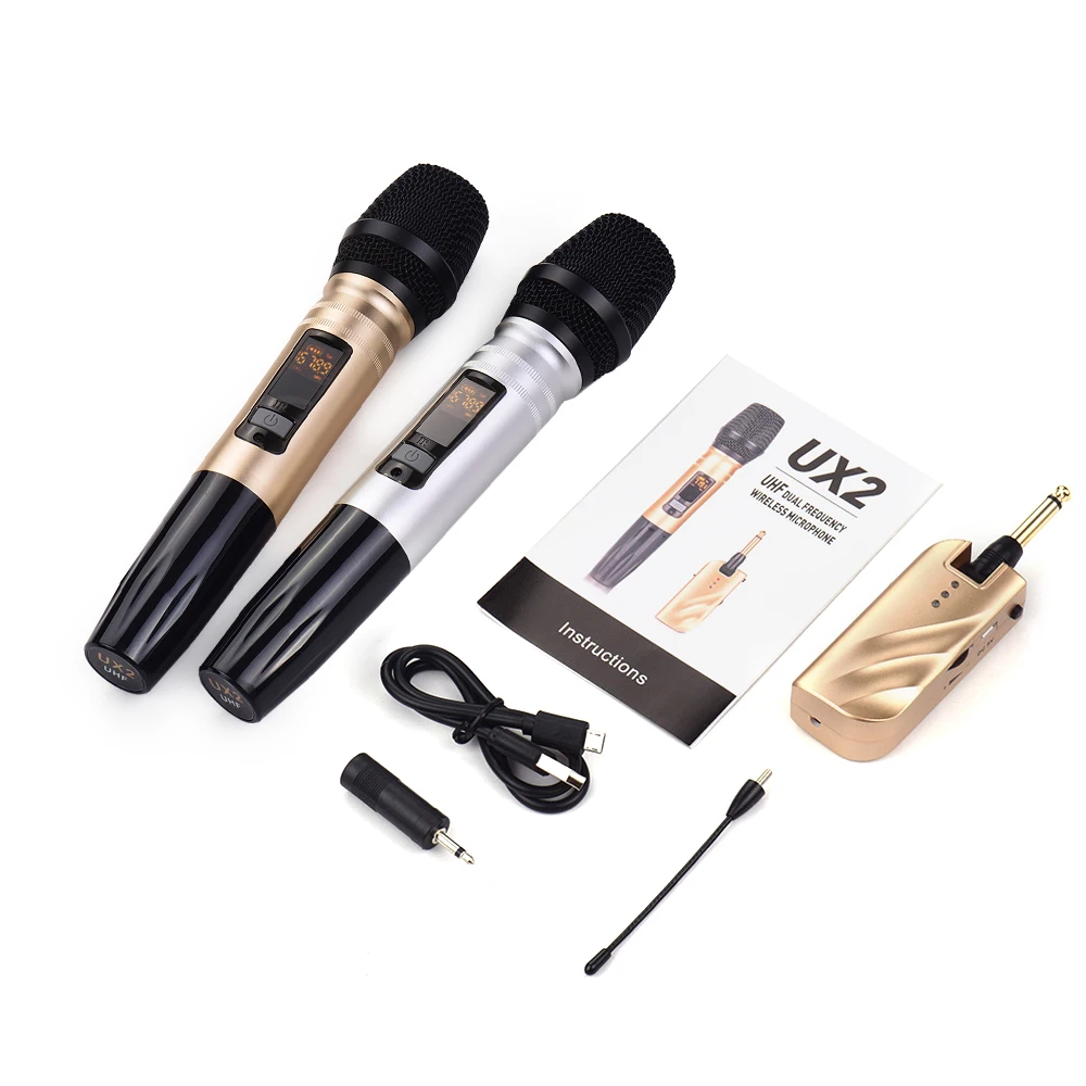 UX2 UHF Dual Frequency Wireless Microphones Set with 1 Receiver 2 ...